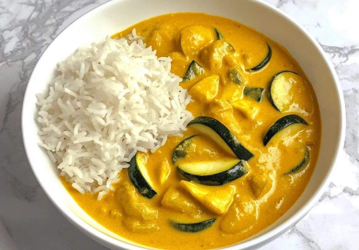 Bleskové thajské žluté kari s kuřecím masem a křupavou cuketou