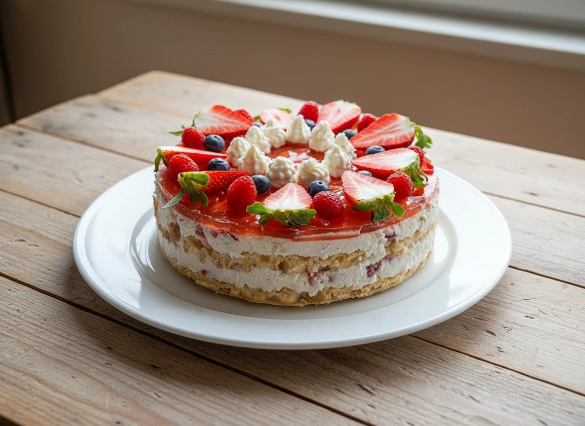 Nepečený ovocný dort z vaflí a krému ze smetany a mascarpone - Cooky.cz